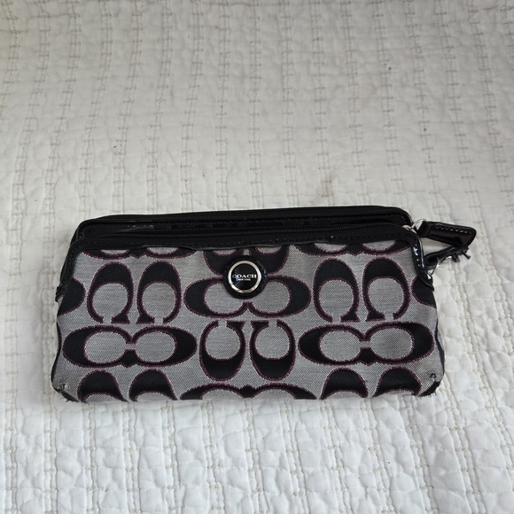 Coach | Bags | Coach Signature Logo Wristlet In Black And Gray | Poshmark